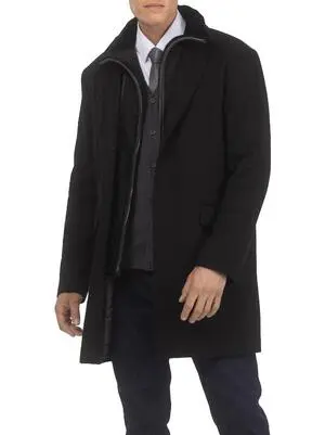 Gorski Wool Short Coat With Genuine Shearling Trim - Black/black Pattern