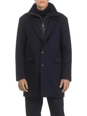 Gorski Wool Short Coat With Genuine Shearling Trim - Navy/navy Pattern