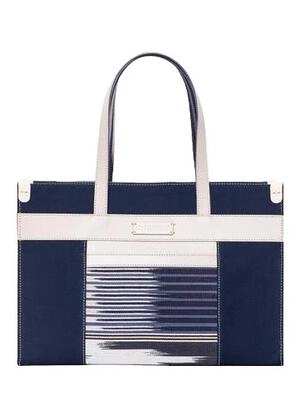 K'AI & VROSI Leather & Canvas Tote Bag With Pockets - Navy