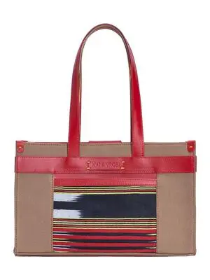 K'AI & VROSI Leather & Canvas Tote Bag - Red