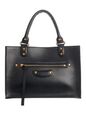 Balenciaga Medium Le City Sleek Leather Tote - 1629 Black/ruby