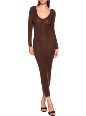Susana Monaco Merino Wool Henley Long Sleeved Dress Java