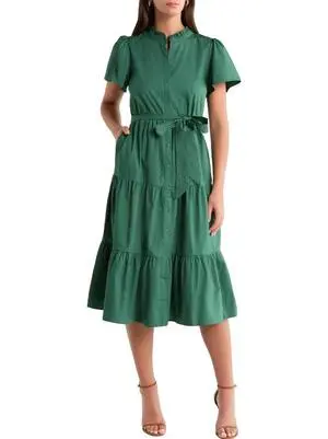 SUGARLIPS Bellucci Cotton Poplin Tiered Dress - Emerald