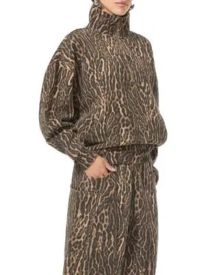 AFRM Cillian Quarter Zip Sweatshirt - Olive Leopard