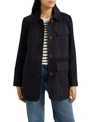 Bernardo Cinched Waist Leather Suede Jacket - Navy