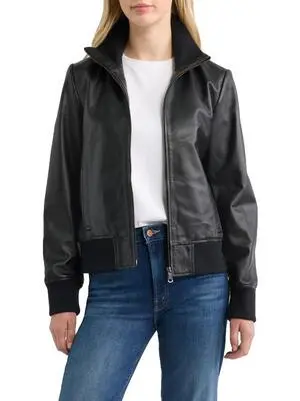 Bernardo Leather Jacket With Knit Collar - Black