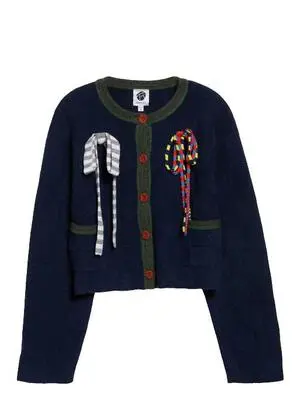 YANYAN Multibows Lambswool & Cotton Cardigan - Navy