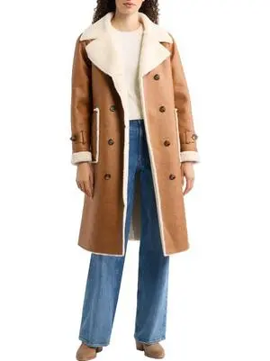 Bernardo Faux Shearling Long Coat - White