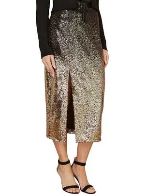 YUMI Sequin Split Fitted Midi Skirt - Black
