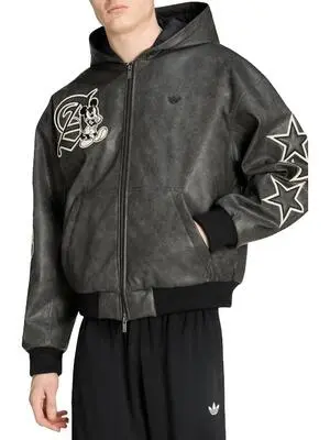 Adidas Disney Faux Leather Hooded Jacket - Black