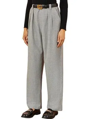 YUMI Check Wide Leg Trousers - Black