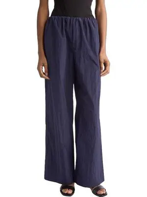 Staud Crinkled Nylon Wide-leg Pull-on Pants - Nightfall