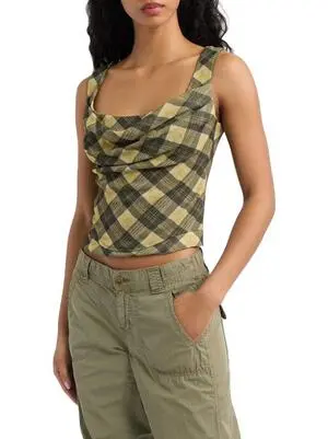 BDG URBAN OUTFITTERS Paisley Print Cowl Neck Corset Tank - Green Check