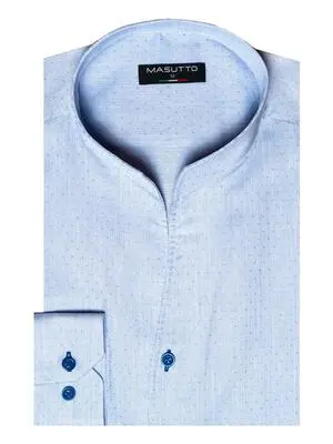MASUTTO Charlote Tulip Stand Up Collar Long Sleeve Shirt - Blue