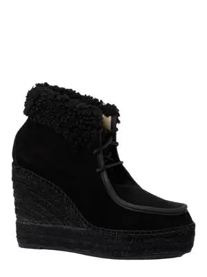Andre Assous Shearling & Suede Wedge Bootie - Black Suede