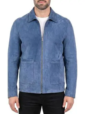 MACEOO Leather Zip Jacket - Blue