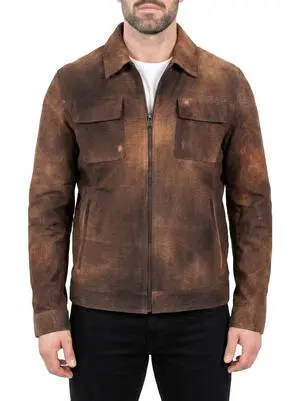 MACEOO Weathered Leather Jacket - Brown