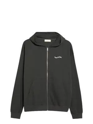 MUSEUM OF PEACE & QUIET Wordmark Waffle Stitch Zip Hoodie - Black