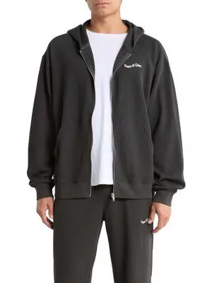MUSEUM OF PEACE & QUIET Wordmark Waffle Stitch Zip Hoodie - Black