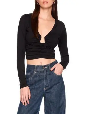 Susana Monaco Gathered Long Sleeve Top - Black