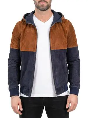MACEOO Colorblock Leather Hooded Jacket - Multi