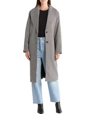 Bernardo Plaid Long Coat - Black