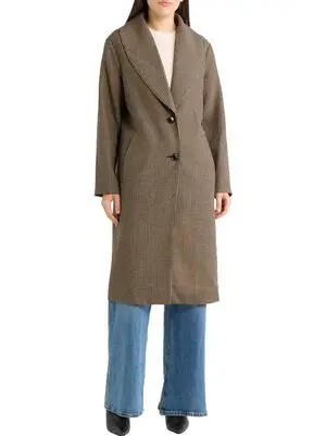 Bernardo Plaid Long Coat - Tan/black