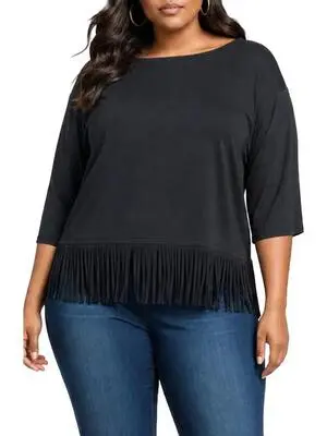Karen Kane Fringe Hem Boatneck Top - Black