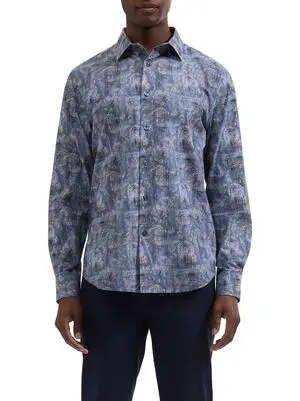 Bugatchi Julian Shaped Fit Paisley Button-up Shirt - Steel