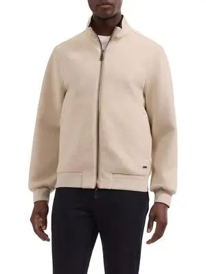Bugatchi Mock Neck Reversible Zip-up Jacket - Sand