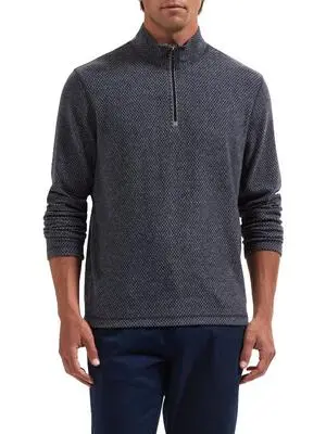 Bugatchi Textured Micro-diamond Quarter Zip Pullover - Navy