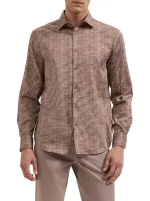 Bugatchi Alvin Shaped Geometric Cotton Blend Shirt - Sienna