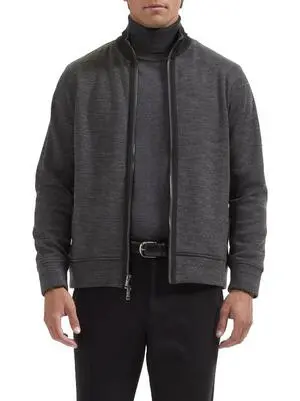Bugatchi Full Zip Mock Neck Hoodie - Anthracite