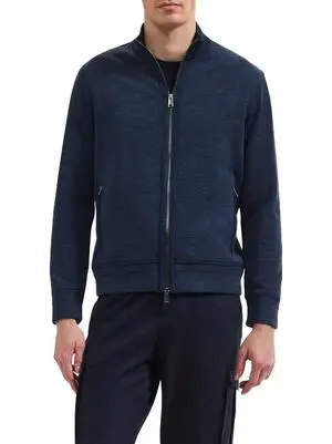 Bugatchi Full Zip Mock Neck Hoodie - Navy