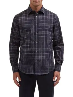 Bugatchi Julian Shaped Fit Plaid Stretch Button-up Shirt - Black