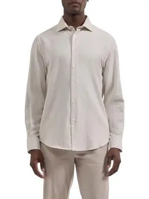 Bugatchi Axel Shaped Fit Striped Cotton Shirt - Sand