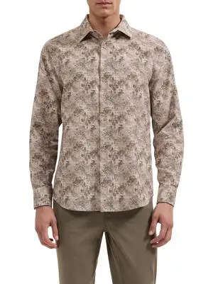 Bugatchi Julian Floral Long Sleeved Button Down Shirt Ginger