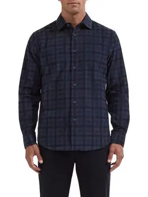 Bugatchi Axel Shaped Fit Long Sleeve Button Up Shirt - Navy