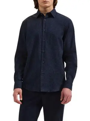 Bugatchi Julian Jacquard Long Sleeve Cotton Button-up Shirt - Navy