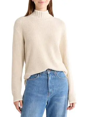 Vince Camuto Mixed Stitch Turtleneck Sweater - Malted
