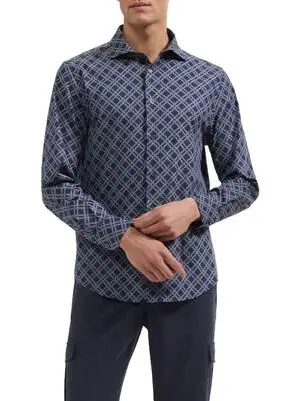 Bugatchi Axel Geometric Long Sleeve Shirt Navy