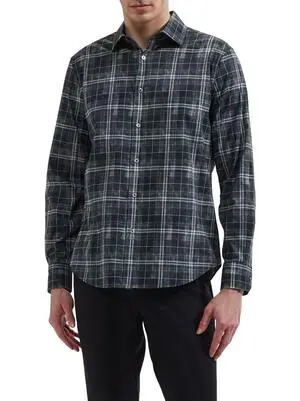 Bugatchi Axel Plaid Long Sleeve Shaped Shirt - Black