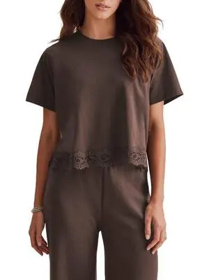 Splendid Lainey Lace Trim Jersey Tee - Java Brown