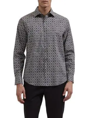 Bugatchi Axel Shaped Long Sleeve Patterned Shirt - Graphite