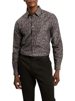 Ted Baker London Damzen Jacquard Cotton Button-up Shirt - Grey