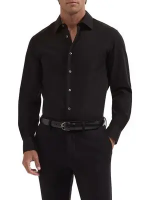 Bugatchi Julian Shaped Fit Solid Jacquard Button-up Shirt - Black