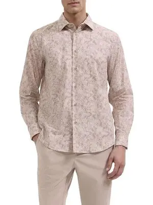 Bugatchi Julian Shaped Fit Paisley Button-up Shirt - Cobblestone