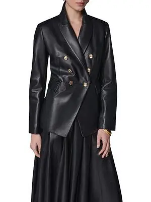 Donna Karan New York Donna Karan New York Double-Breasted Leather Blazer Black