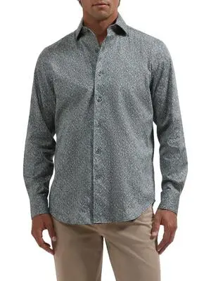 Bugatchi Alvin Shaped Fit Floral Cotton Shirt Olive