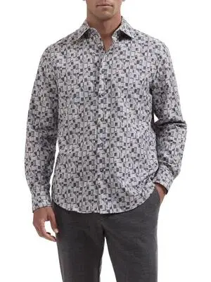 Bugatchi Axel Shaped Fit Print Button-up Shirt - Slate